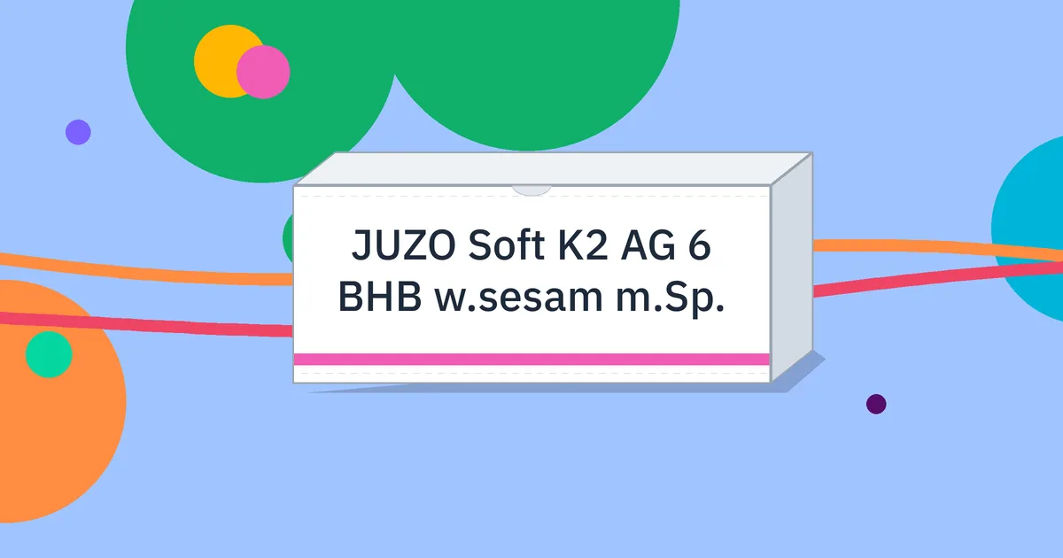Symbolbild: Packung mit der Aufschrift JUZO Soft K2 AG 6 BHB w.sesam m.Sp. (PZN 14840749) – Verfügbarkeit und Bezug in Apotheken in Frankfurt am Main