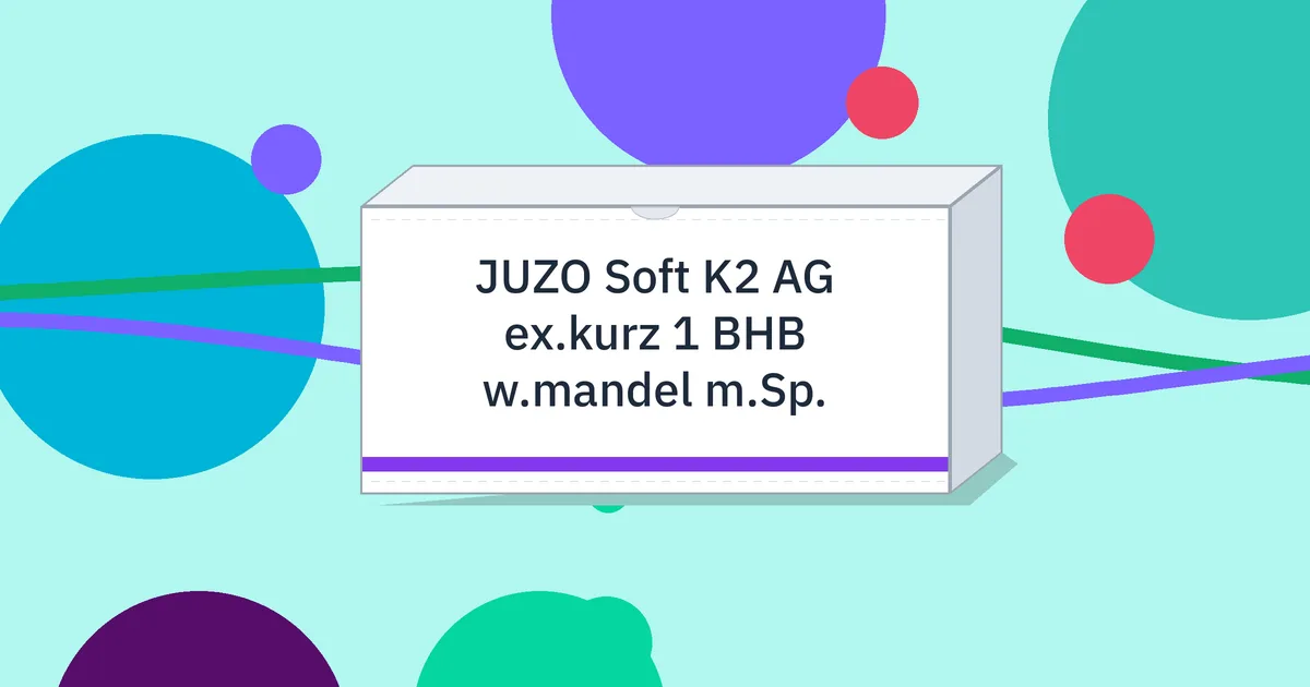 Symbolbild: Packung mit der Aufschrift JUZO Soft K2 AG ex.kurz 1 BHB w.mandel m.Sp. (PZN 14843529) – Verfügbarkeit und Bezug in Apotheken in Frankfurt am Main