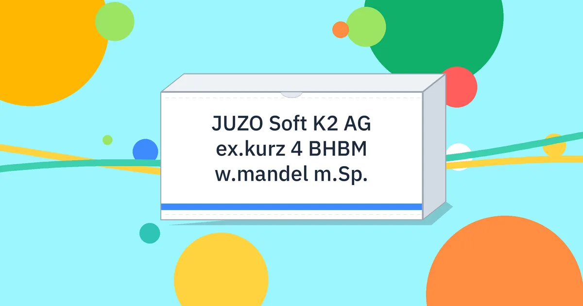 Symbolbild: Packung mit der Aufschrift JUZO Soft K2 AG ex.kurz 4 BHBM w.mandel m.Sp. (PZN 14868340) – Verfügbarkeit und Bezug in Apotheken in Frankfurt am Main