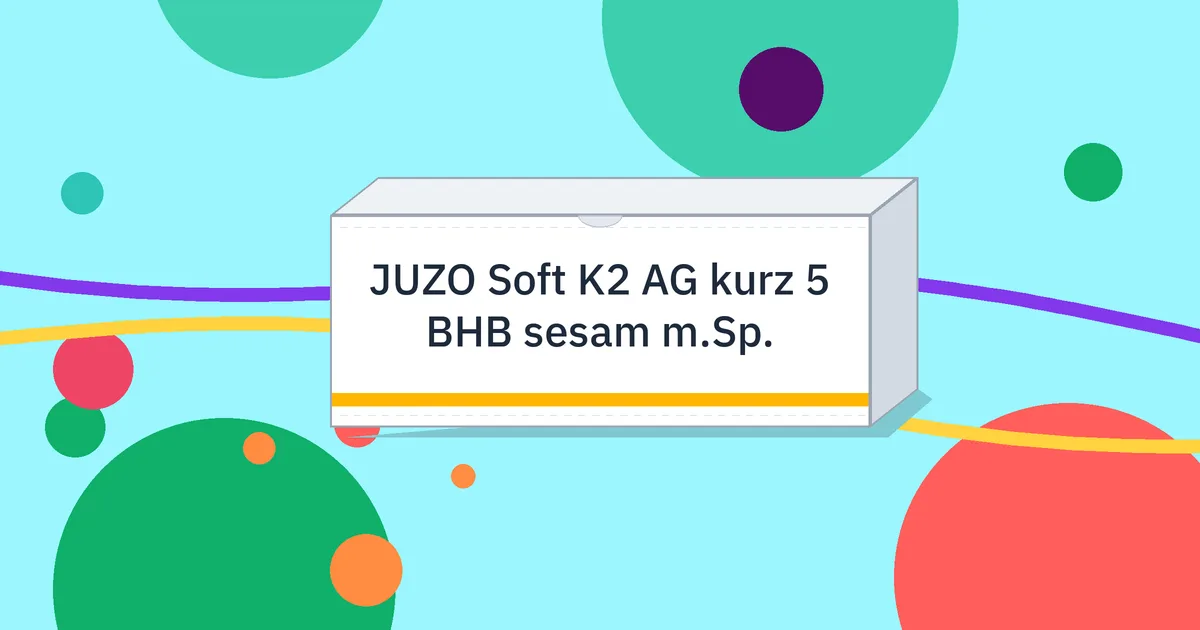 Symbolbild: Packung mit der Aufschrift JUZO Soft K2 AG kurz 5 BHB sesam m.Sp. (PZN 14826123) – Verfügbarkeit und Bezug in Apotheken in Frankfurt am Main