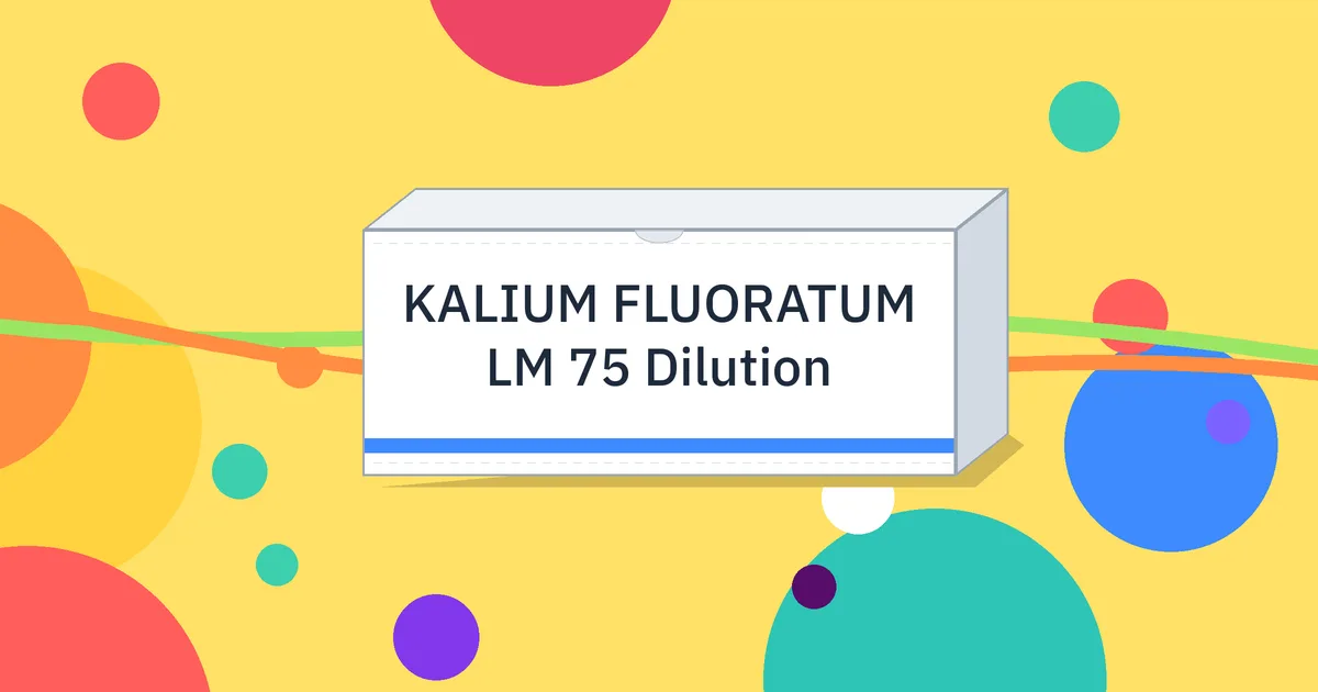 Symbolbild: Packung mit der Aufschrift KALIUM FLUORATUM LM 75 Dilution (PZN 12921780) – Verfügbarkeit und Bezug in Apotheken in Frankfurt am Main