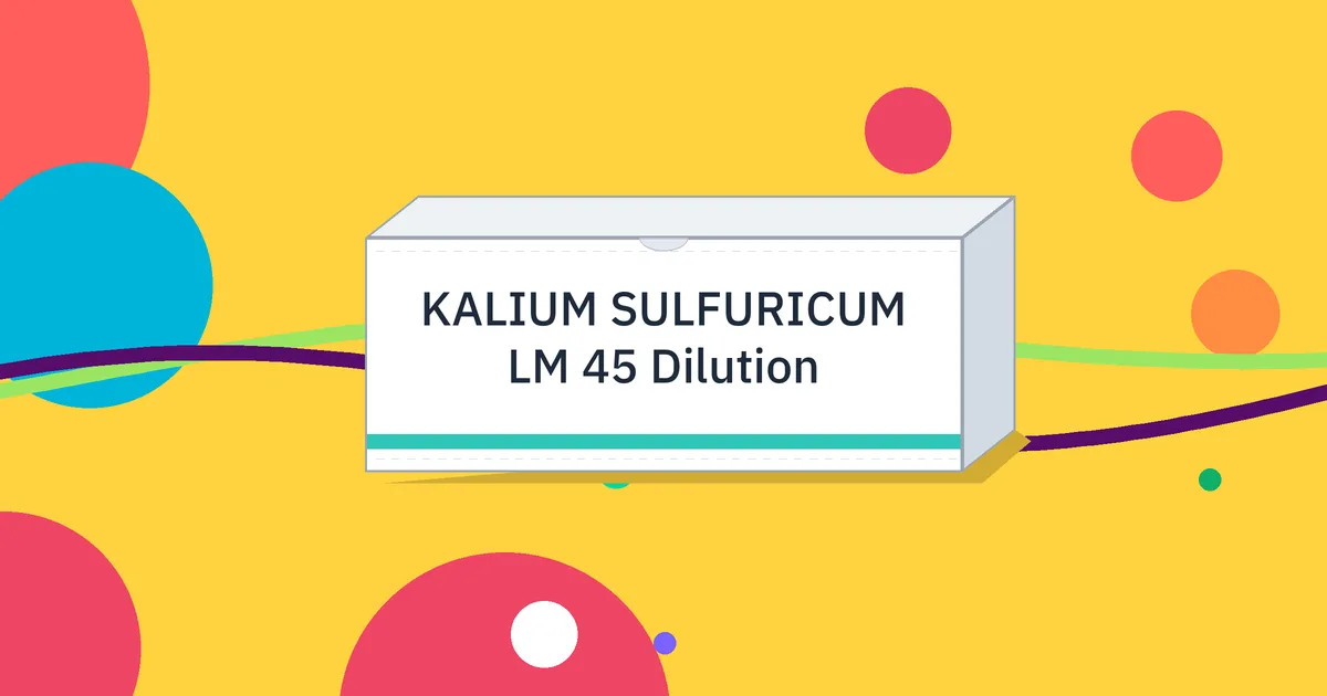 Symbolbild: Packung mit der Aufschrift KALIUM SULFURICUM LM 45 Dilution (PZN 12926518) – Verfügbarkeit und Bezug in Apotheken in Frankfurt am Main