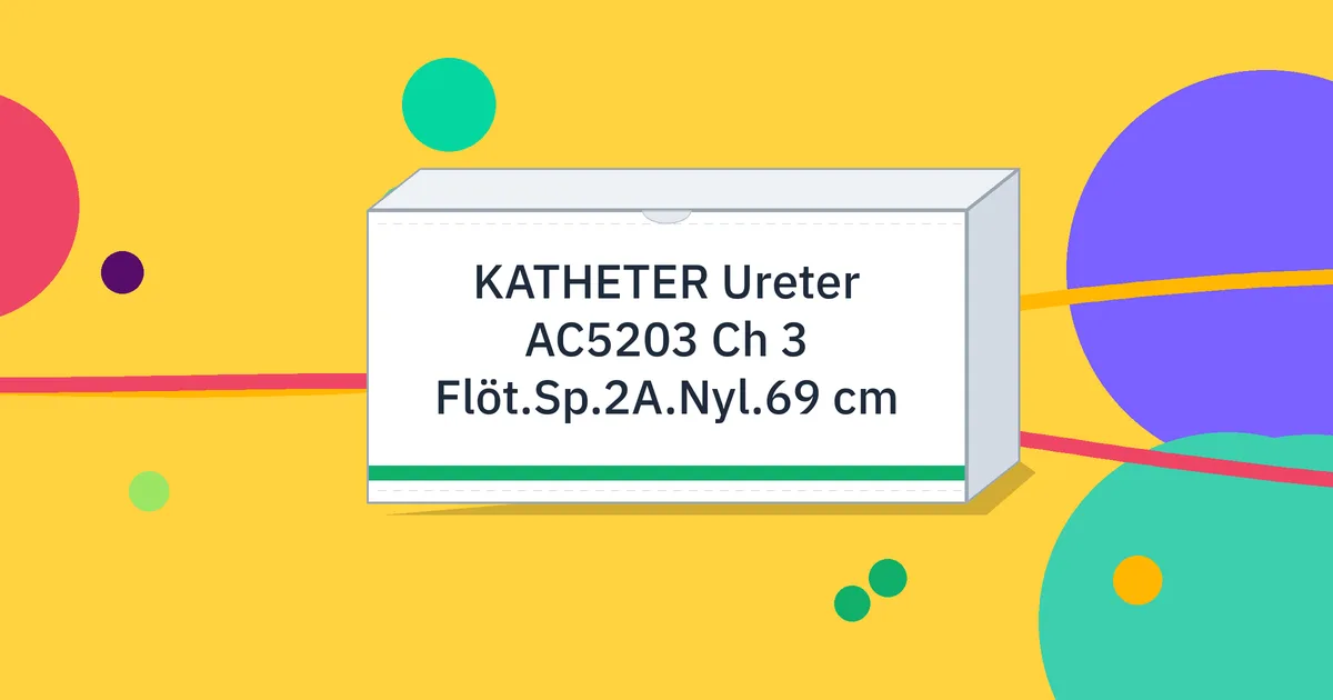 Symbolbild: Packung mit der Aufschrift KATHETER Ureter AC5203 Ch 3 Flöt.Sp.2A.Nyl.69 cm (PZN 01588283) – Verfügbarkeit und Bezug in Apotheken in Frankfurt am Main