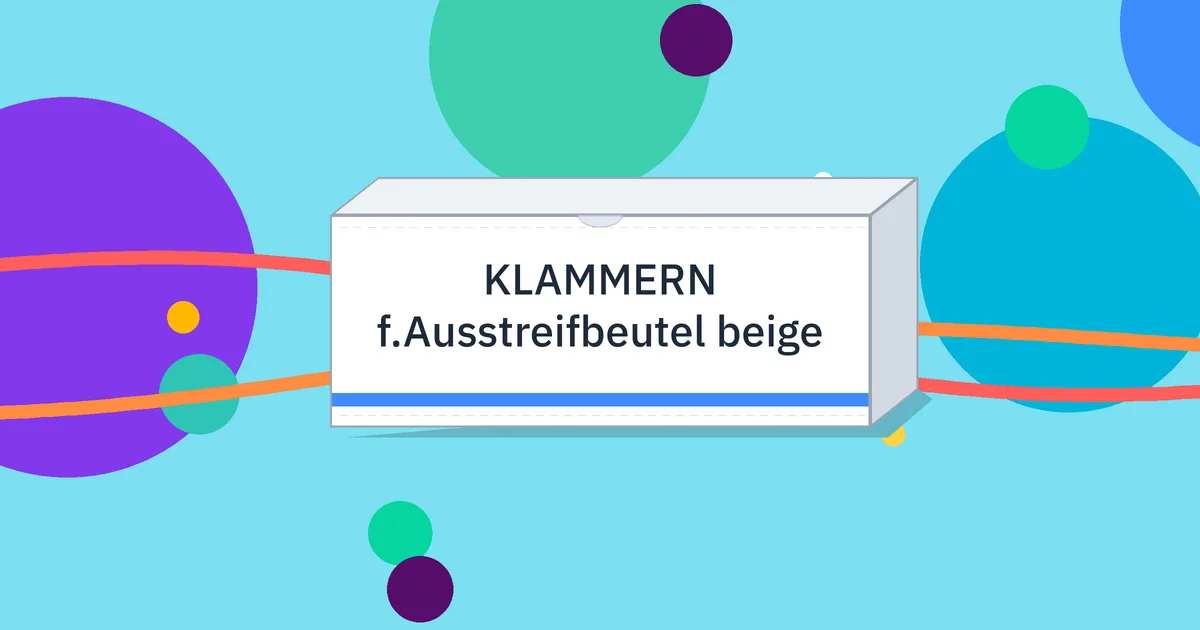 Symbolbild: Packung mit der Aufschrift KLAMMERN f.Ausstreifbeutel beige (PZN 04195532) – Verfügbarkeit und Bezug in Apotheken in Frankfurt am Main