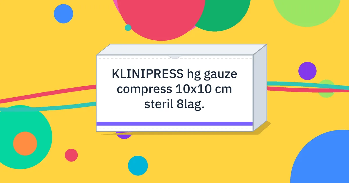 Symbolbild: Packung mit der Aufschrift KLINIPRESS hg gauze compress 10x10 cm steril 8lag. (PZN 13242271) – Verfügbarkeit und Bezug in Apotheken in Frankfurt am Main