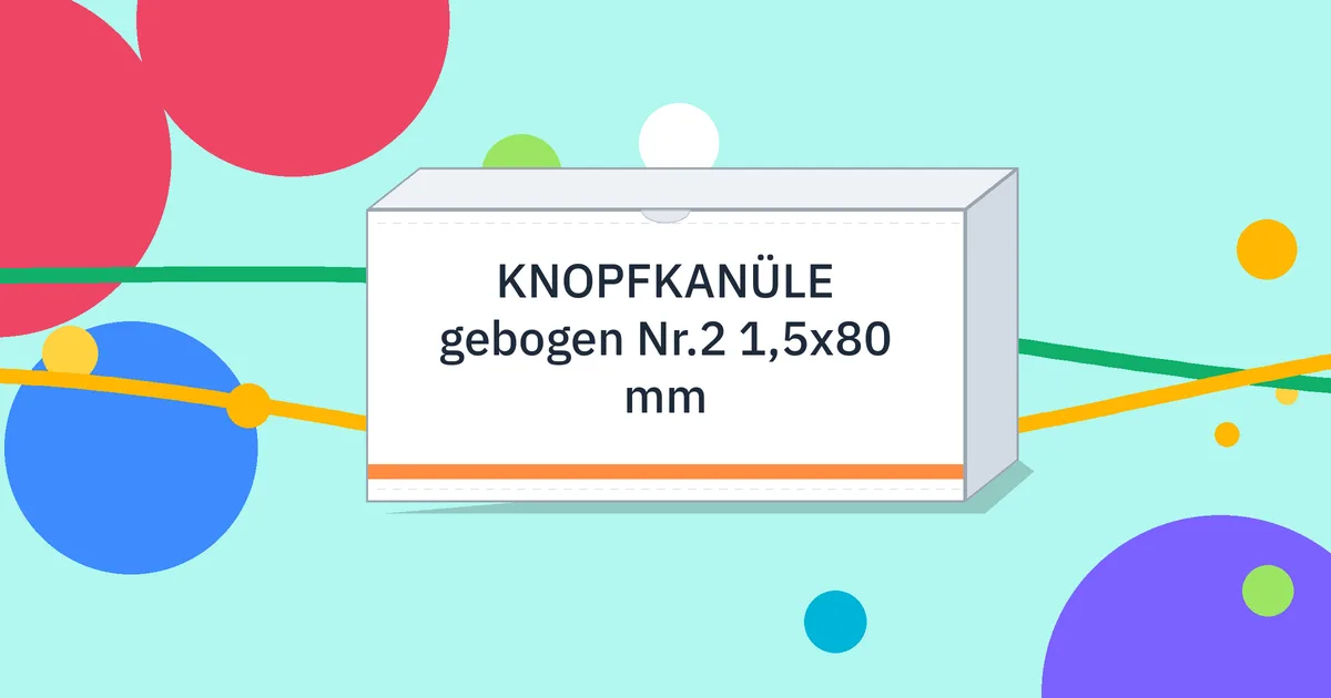 Symbolbild: Packung mit der Aufschrift KNOPFKANÜLE gebogen Nr.2 1,5x80 mm (PZN 04917468) – Verfügbarkeit und Bezug in Apotheken in Frankfurt am Main