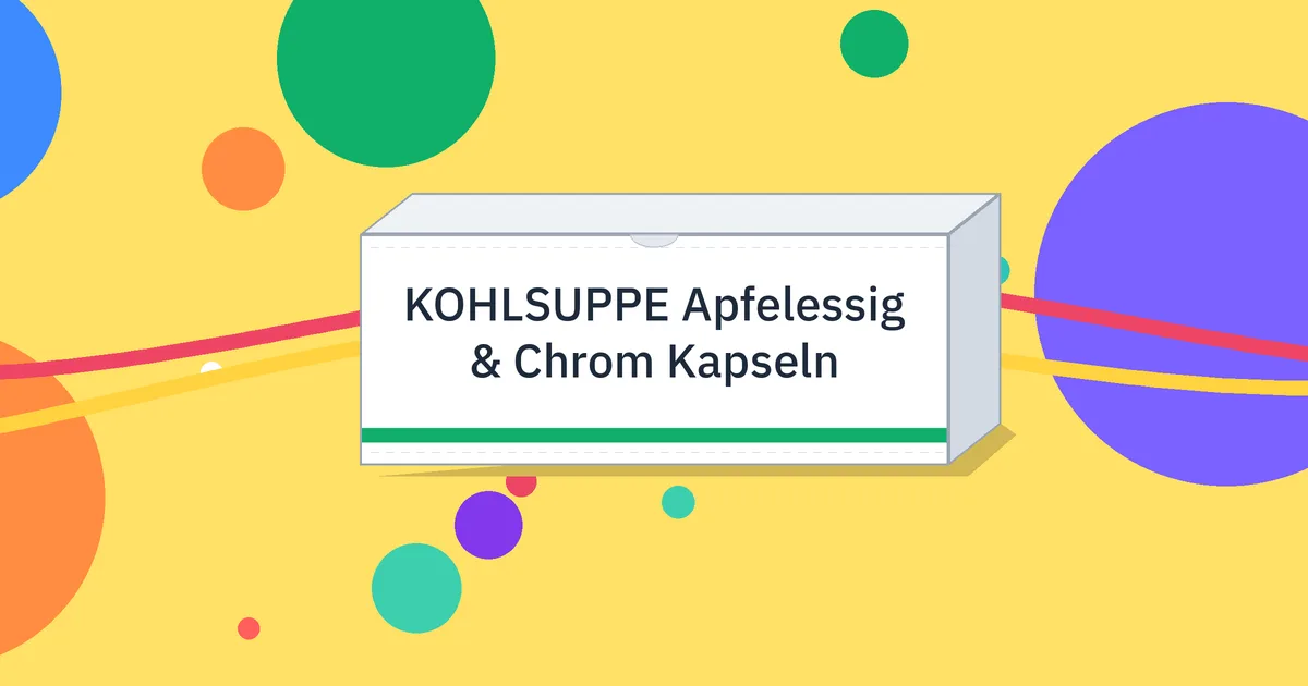 Symbolbild: Packung mit der Aufschrift KOHLSUPPE Apfelessig & Chrom Kapseln (PZN 10223445) – Verfügbarkeit und Bezug in Apotheken in Frankfurt am Main