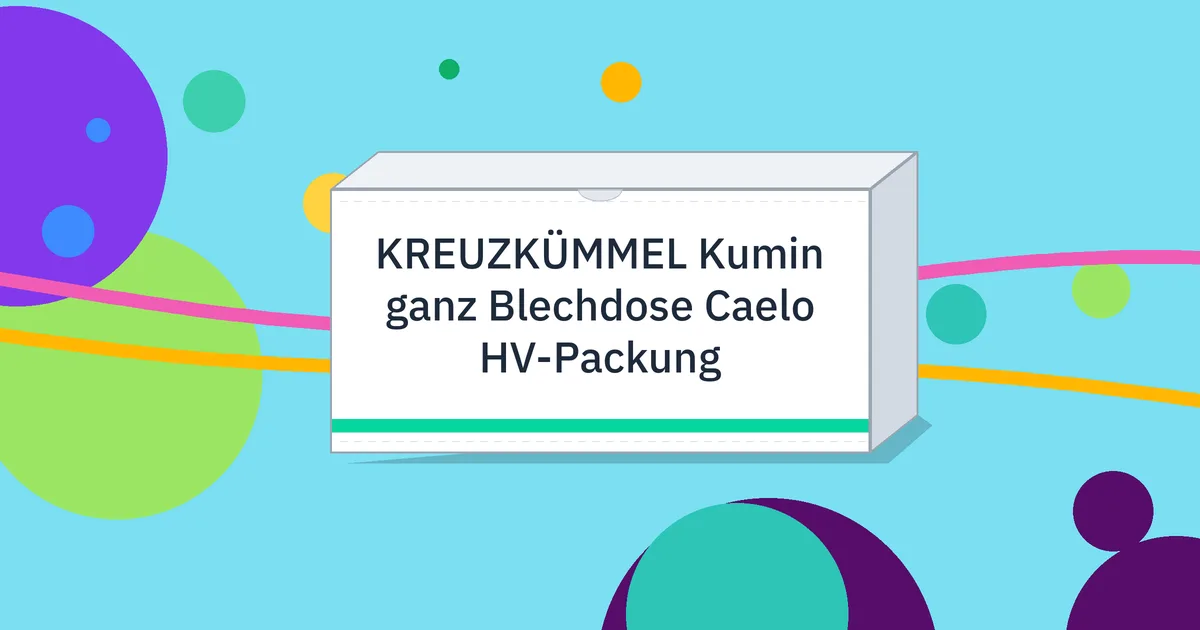Symbolbild: Packung mit der Aufschrift KREUZKÜMMEL Kumin ganz Blechdose Caelo HV-Packung (PZN 11032500) – Verfügbarkeit und Bezug in Apotheken in Frankfurt am Main
