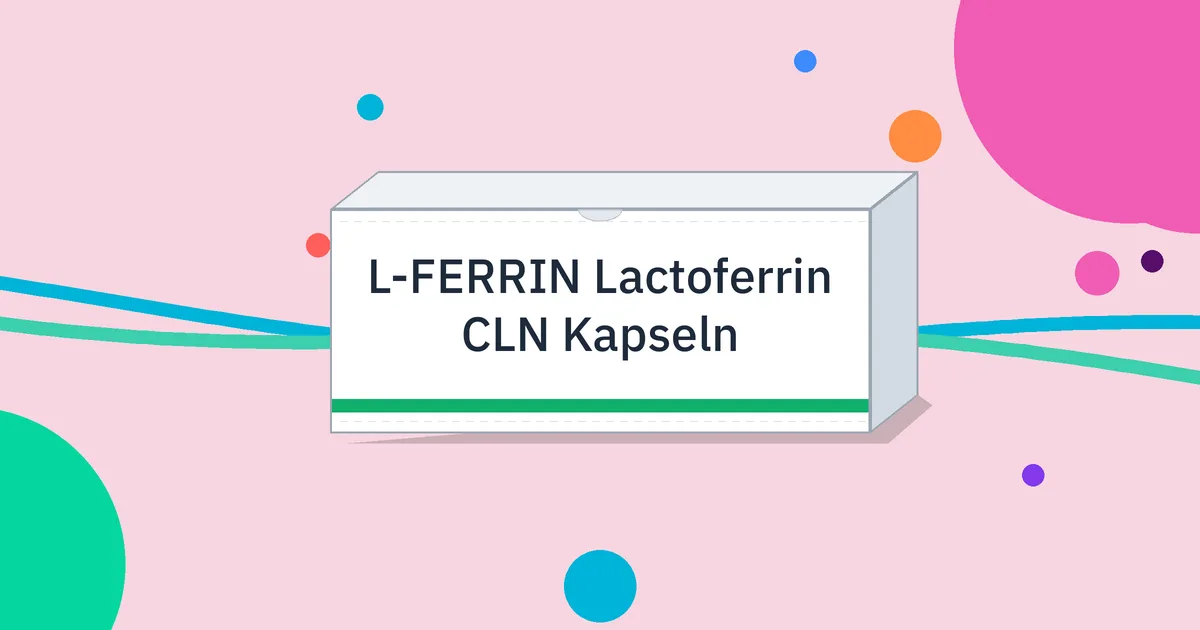 Symbolbild: Packung mit der Aufschrift L-FERRIN Lactoferrin CLN Kapseln (PZN 16868367) – Verfügbarkeit und Bezug in Apotheken in Frankfurt am Main