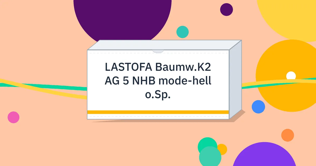 Symbolbild: Packung mit der Aufschrift LASTOFA Baumw.K2 AG 5 NHB mode-hell o.Sp. (PZN 01947629) – Verfügbarkeit und Bezug in Apotheken in Frankfurt am Main