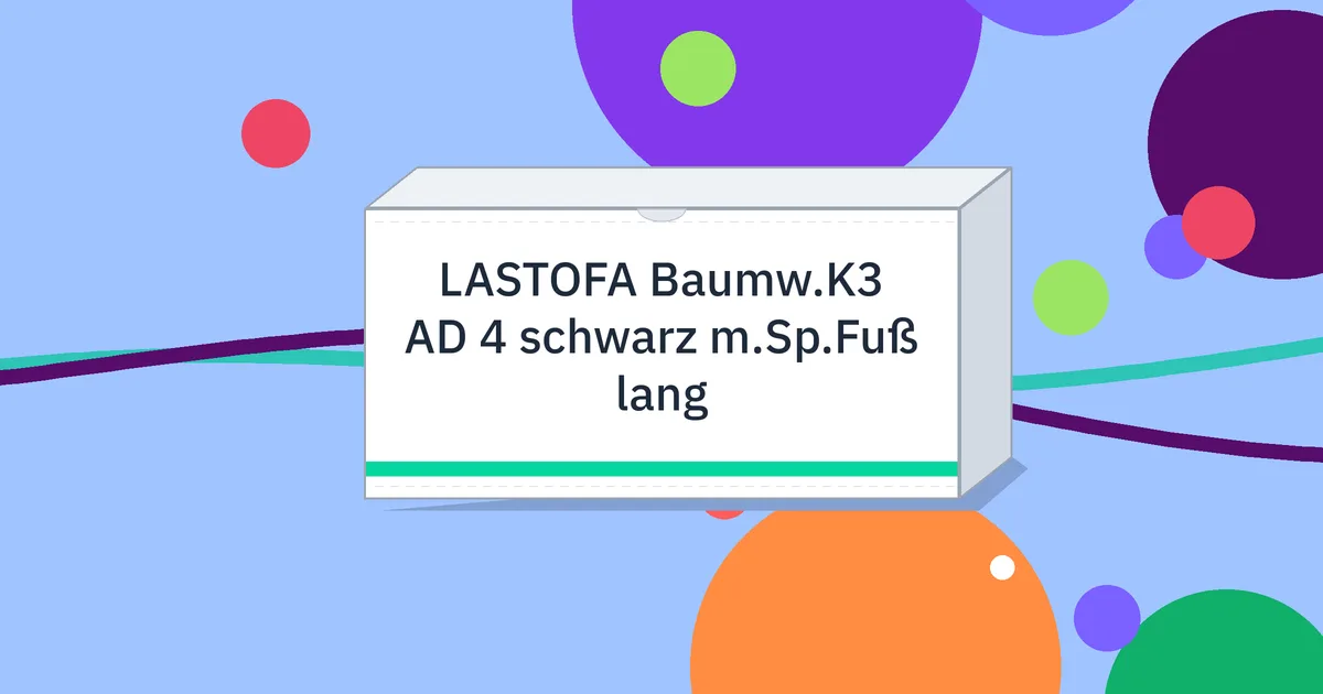 Symbolbild: Packung mit der Aufschrift LASTOFA Baumw.K3 AD 4 schwarz m.Sp.Fuß lang (PZN 01952352) – Verfügbarkeit und Bezug in Apotheken in Frankfurt am Main