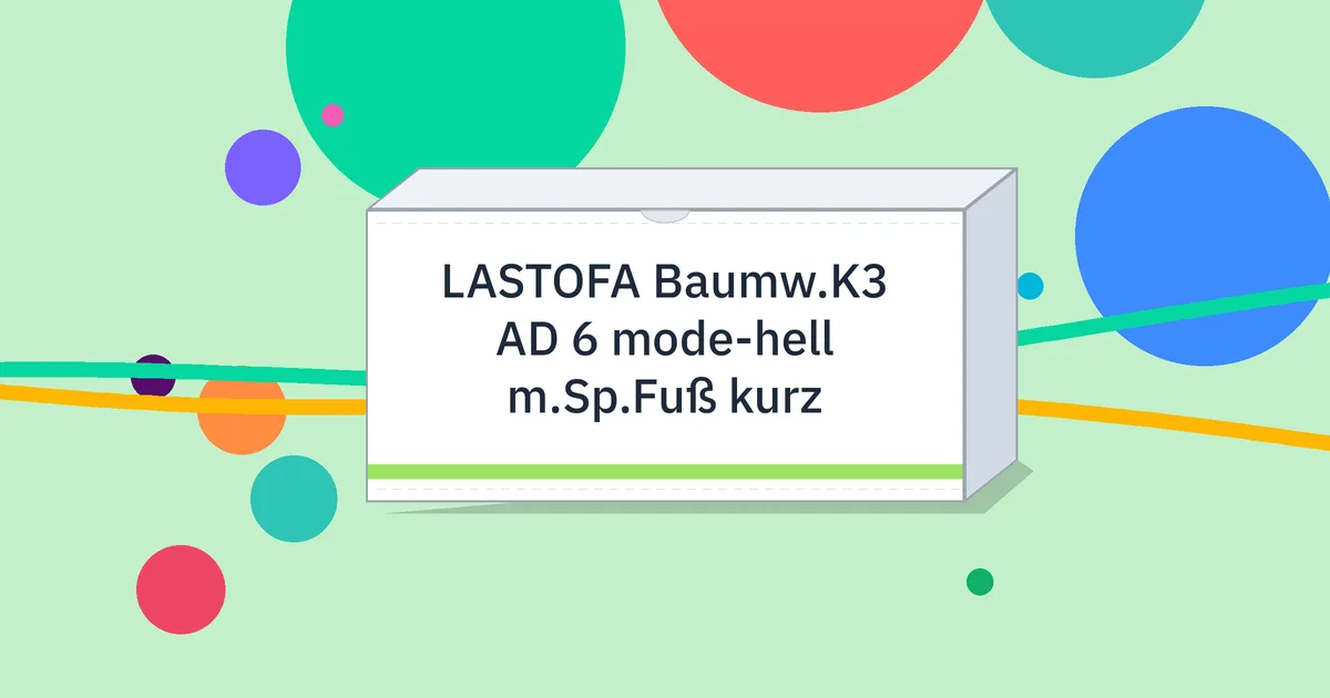 Symbolbild: Packung mit der Aufschrift LASTOFA Baumw.K3 AD 6 mode-hell m.Sp.Fuß kurz (PZN 01952777) – Verfügbarkeit und Bezug in Apotheken in Frankfurt am Main