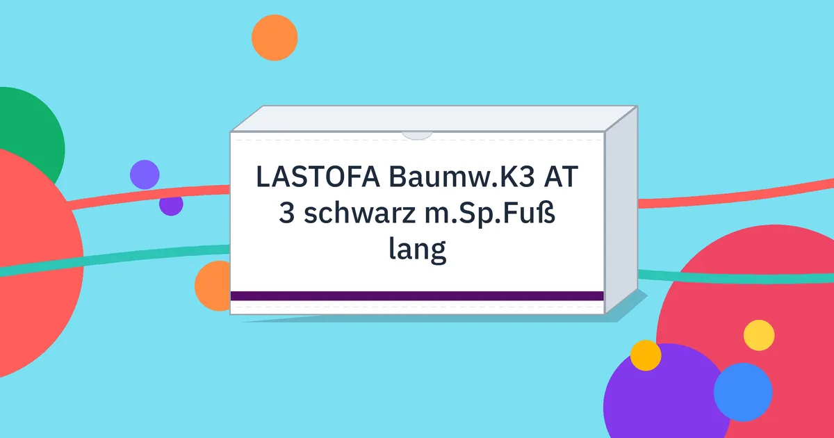 Symbolbild: Packung mit der Aufschrift LASTOFA Baumw.K3 AT 3 schwarz m.Sp.Fuß lang (PZN 01957510) – Verfügbarkeit und Bezug in Apotheken in Frankfurt am Main