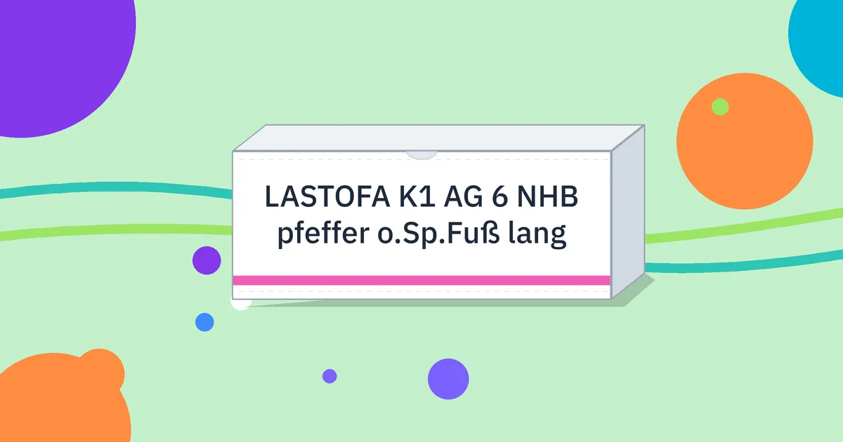 Symbolbild: Packung mit der Aufschrift LASTOFA K1 AG 6 NHB pfeffer o.Sp.Fuß lang (PZN 14149071) – Verfügbarkeit und Bezug in Apotheken in Frankfurt am Main