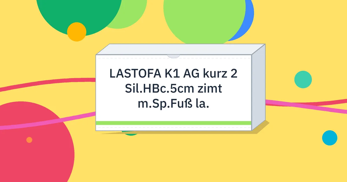 Symbolbild: Packung mit der Aufschrift LASTOFA K1 AG kurz 2 Sil.HBc.5cm zimt m.Sp.Fuß la. (PZN 13789845) – Verfügbarkeit und Bezug in Apotheken in Frankfurt am Main