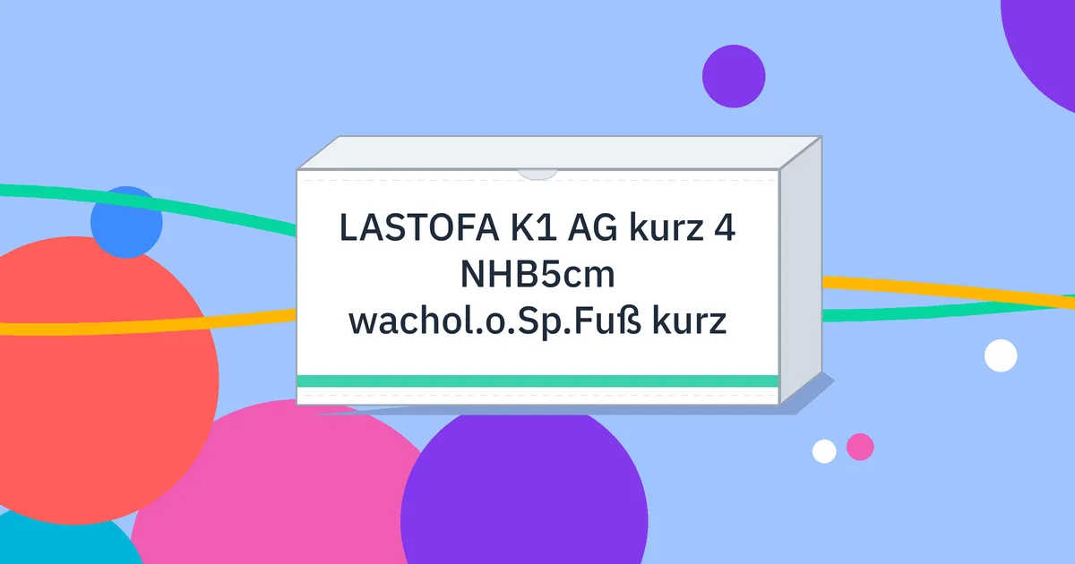 Symbolbild: Packung mit der Aufschrift LASTOFA K1 AG kurz 4 NHB5cm wachol.o.Sp.Fuß kurz (PZN 13792304) – Verfügbarkeit und Bezug in Apotheken in Frankfurt am Main