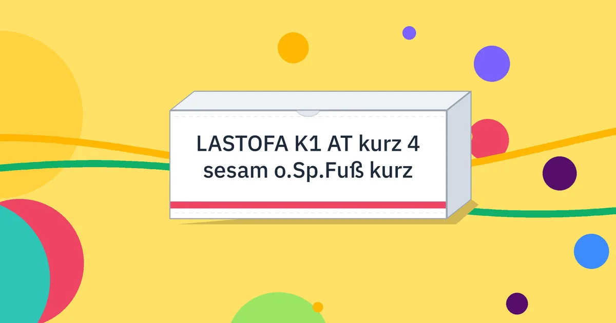 Symbolbild: Packung mit der Aufschrift LASTOFA K1 AT kurz 4 sesam o.Sp.Fuß kurz (PZN 13796354) – Verfügbarkeit und Bezug in Apotheken in Frankfurt am Main