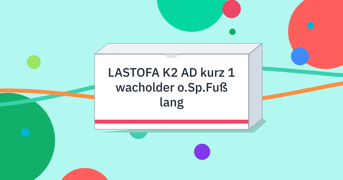 Symbolbild: Packung mit der Aufschrift LASTOFA K2 AD kurz 1 wacholder o.Sp.Fuß lang (PZN 14147014) – Verfügbarkeit und Bezug in Apotheken in Frankfurt am Main