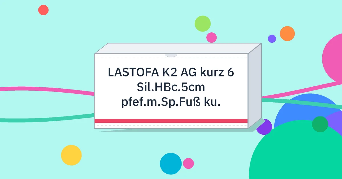 Symbolbild: Packung mit der Aufschrift LASTOFA K2 AG kurz 6 Sil.HBc.5cm pfef.m.Sp.Fuß ku. (PZN 13808040) – Verfügbarkeit und Bezug in Apotheken in Frankfurt am Main
