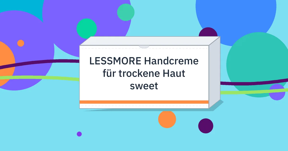 Symbolbild: Packung mit der Aufschrift LESSMORE Handcreme für trockene Haut sweet (PZN 19149762) – Verfügbarkeit und Bezug in Apotheken in Frankfurt am Main