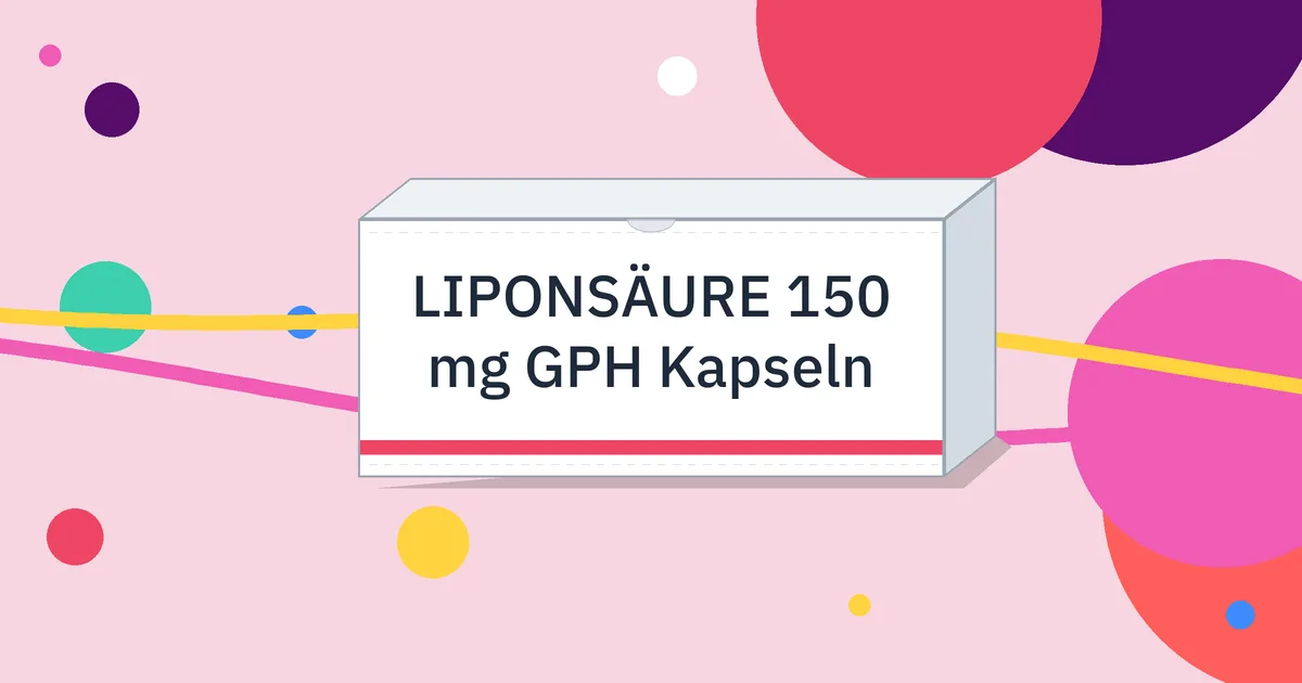 Symbolbild: Packung mit der Aufschrift LIPONSÄURE 150 mg GPH Kapseln (PZN 09681444) – Verfügbarkeit und Bezug in Apotheken in Frankfurt am Main