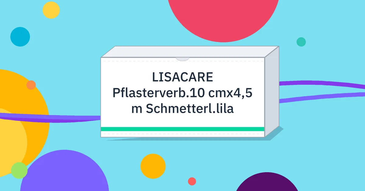 Symbolbild: Packung mit der Aufschrift LISACARE Pflasterverb.10 cmx4,5 m Schmetterl.lila (PZN 17893309) – Verfügbarkeit und Bezug in Apotheken in Frankfurt am Main