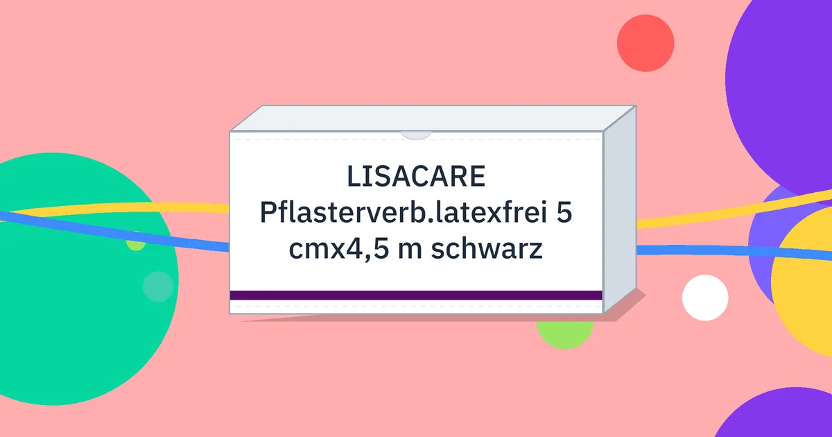 Symbolbild: Packung mit der Aufschrift LISACARE Pflasterverb.latexfrei 5 cmx4,5 m schwarz (PZN 18324832) – Verfügbarkeit und Bezug in Apotheken in Frankfurt am Main