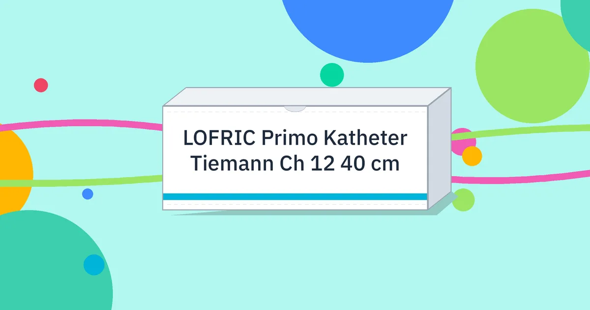 Symbolbild: Packung mit der Aufschrift LOFRIC Primo Katheter Tiemann Ch 12 40 cm (PZN 16672256) – Verfügbarkeit und Bezug in Apotheken in Frankfurt am Main