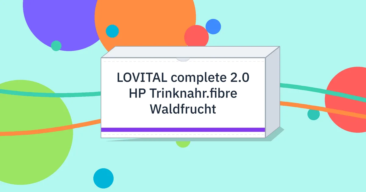 Symbolbild: Packung mit der Aufschrift LOVITAL complete 2.0 HP Trinknahr.fibre Waldfrucht (PZN 19442539) – Verfügbarkeit und Bezug in Apotheken in Frankfurt am Main