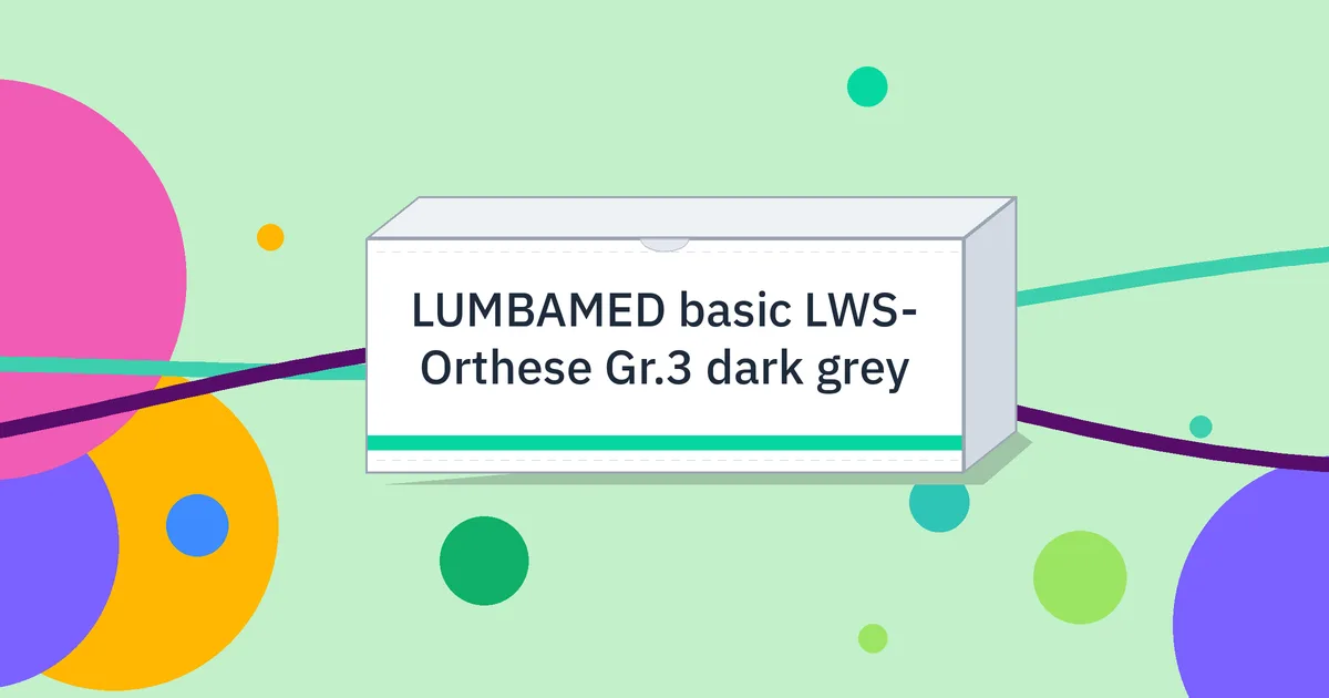 Symbolbild: Packung mit der Aufschrift LUMBAMED basic LWS-Orthese Gr.3 dark grey (PZN 20520173) – Verfügbarkeit und Bezug in Apotheken in Frankfurt am Main