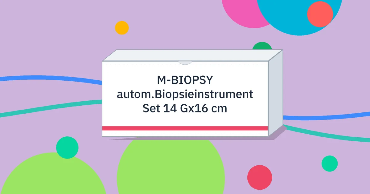 Symbolbild: Packung mit der Aufschrift M-BIOPSY autom.Biopsieinstrument Set 14 Gx16 cm (PZN 20326844) – Verfügbarkeit und Bezug in Apotheken in Frankfurt am Main