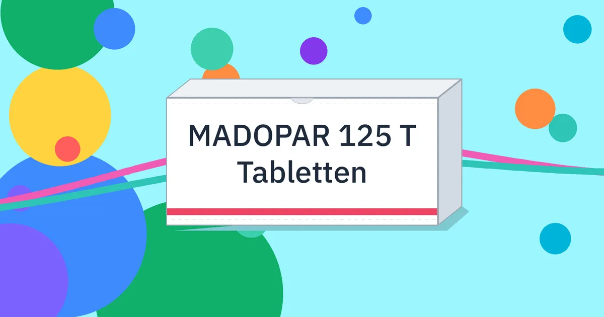 Symbolbild: Packung mit der Aufschrift MADOPAR 125 T Tabletten (PZN 03888629) – Verfügbarkeit und Bezug in Apotheken in Frankfurt am Main