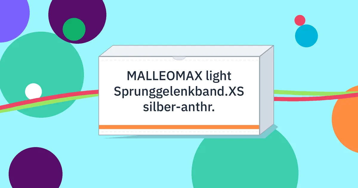 Symbolbild: Packung mit der Aufschrift MALLEOMAX light Sprunggelenkband.XS silber-anthr. (PZN 11097959) – Verfügbarkeit und Bezug in Apotheken in Frankfurt am Main