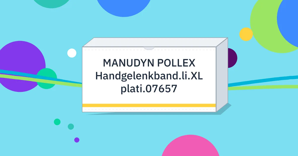 Symbolbild: Packung mit der Aufschrift MANUDYN POLLEX Handgelenkband.li.XL plati.07657 (PZN 13986178) – Verfügbarkeit und Bezug in Apotheken in Frankfurt am Main