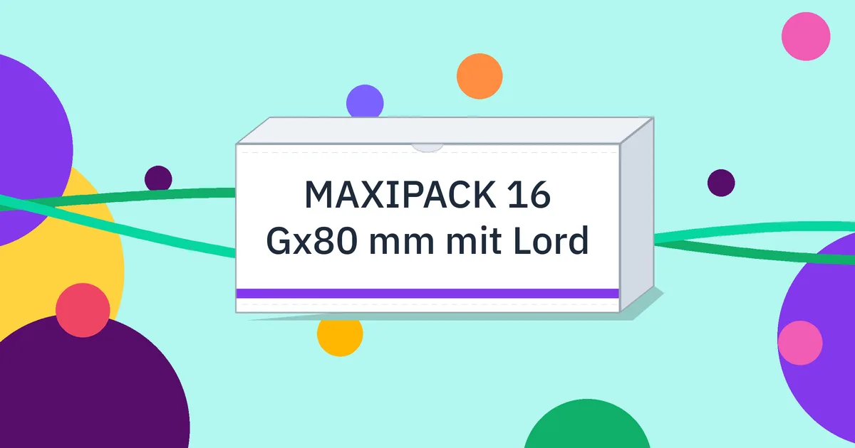 Symbolbild: Packung mit der Aufschrift MAXIPACK 16 Gx80 mm mit Lord (PZN 09218539) – Verfügbarkeit und Bezug in Apotheken in Frankfurt am Main