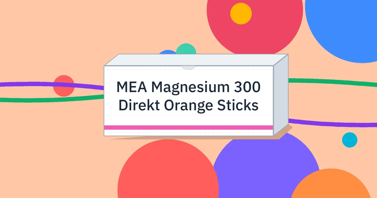 Symbolbild: Packung mit der Aufschrift MEA Magnesium 300 Direkt Orange Sticks (PZN 17183306) – Verfügbarkeit und Bezug in Apotheken in Frankfurt am Main