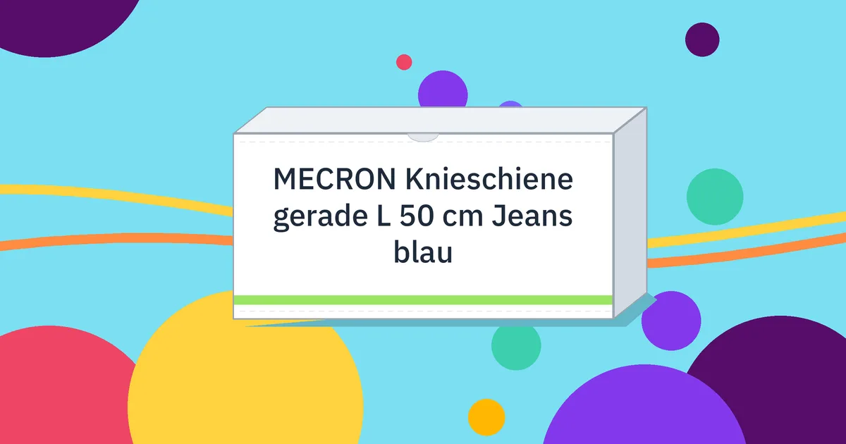 Symbolbild: Packung mit der Aufschrift MECRON Knieschiene gerade L 50 cm Jeans blau (PZN 02905449) – Verfügbarkeit und Bezug in Apotheken in Frankfurt am Main