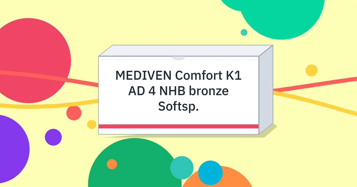 Symbolbild: Packung mit der Aufschrift MEDIVEN Comfort K1 AD 4 NHB bronze Softsp. (PZN 14560547) – Verfügbarkeit und Bezug in Apotheken in Frankfurt am Main