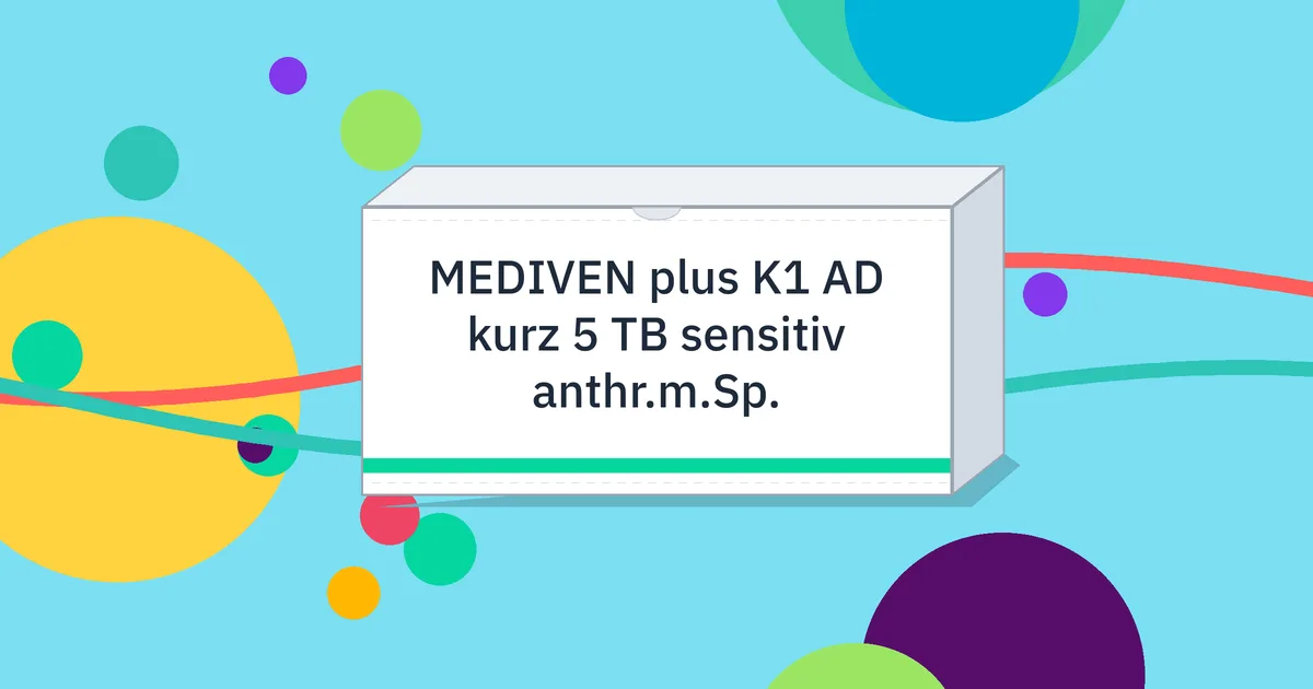 Symbolbild: Packung mit der Aufschrift MEDIVEN plus K1 AD kurz 5 TB sensitiv anthr.m.Sp. (PZN 15053048) – Verfügbarkeit und Bezug in Apotheken in Frankfurt am Main