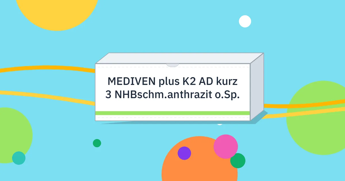 Symbolbild: Packung mit der Aufschrift MEDIVEN plus K2 AD kurz 3 NHBschm.anthrazit o.Sp. (PZN 15925979) – Verfügbarkeit und Bezug in Apotheken in Frankfurt am Main