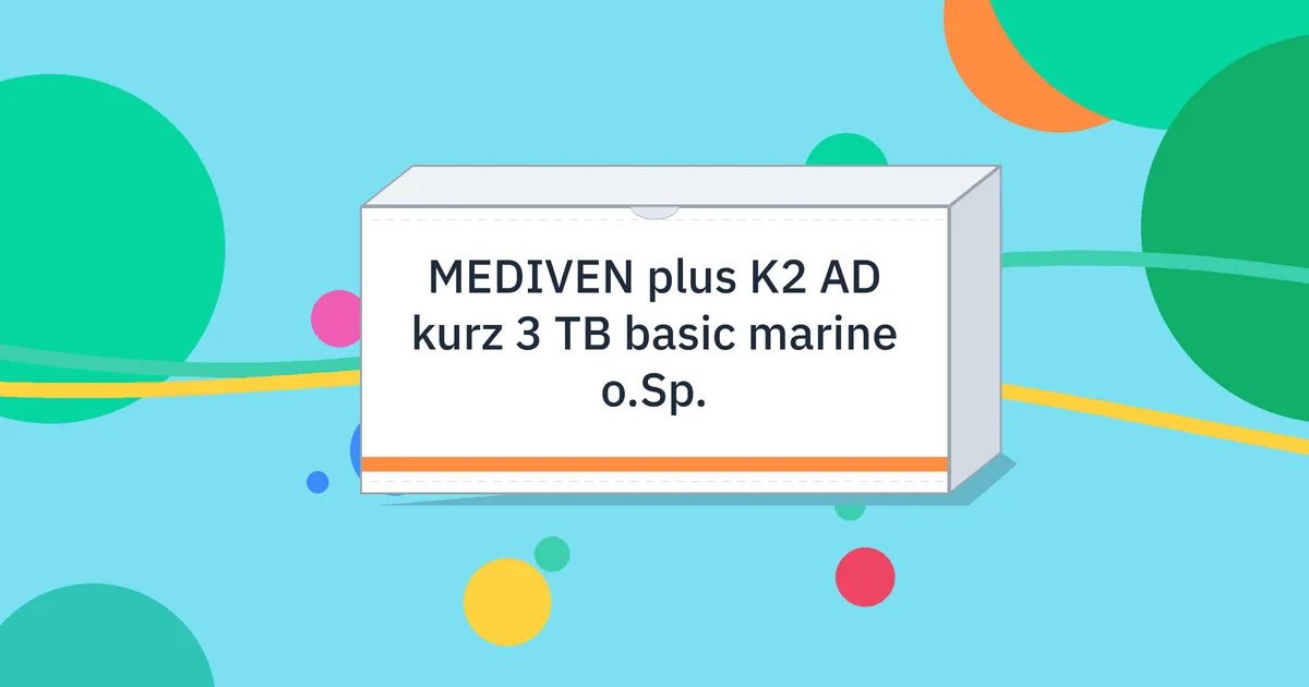 Symbolbild: Packung mit der Aufschrift MEDIVEN plus K2 AD kurz 3 TB basic marine o.Sp. (PZN 15097672) – Verfügbarkeit und Bezug in Apotheken in Frankfurt am Main