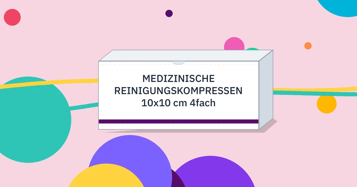 Symbolbild: Packung mit der Aufschrift MEDIZINISCHE REINIGUNGSKOMPRESSEN 10x10 cm 4fach (PZN 04113623) – Verfügbarkeit und Bezug in Apotheken in Frankfurt am Main