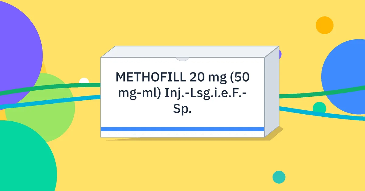 Symbolbild: Packung mit der Aufschrift METHOFILL 20 mg (50 mg-ml) Inj.-Lsg.i.e.F.-Sp. (PZN 11695703) – Verfügbarkeit und Bezug in Apotheken in Frankfurt am Main