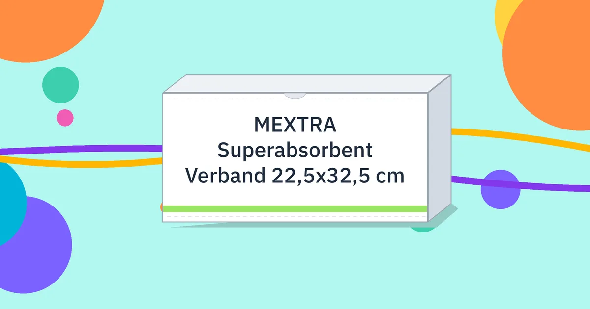 Symbolbild: Packung mit der Aufschrift MEXTRA Superabsorbent Verband 22,5x32,5 cm (PZN 14334029) – Verfügbarkeit und Bezug in Apotheken in Frankfurt am Main