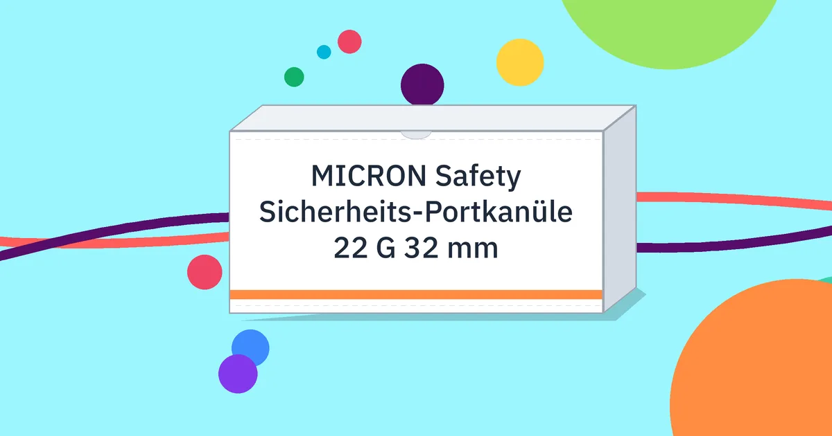 Symbolbild: Packung mit der Aufschrift MICRON Safety Sicherheits-Portkanüle 22 G 32 mm (PZN 19113385) – Verfügbarkeit und Bezug in Apotheken in Frankfurt am Main