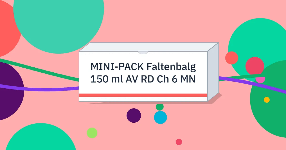 Symbolbild: Packung mit der Aufschrift MINI-PACK Faltenbalg 150 ml AV RD Ch 6 MN (PZN 17486082) – Verfügbarkeit und Bezug in Apotheken in Frankfurt am Main