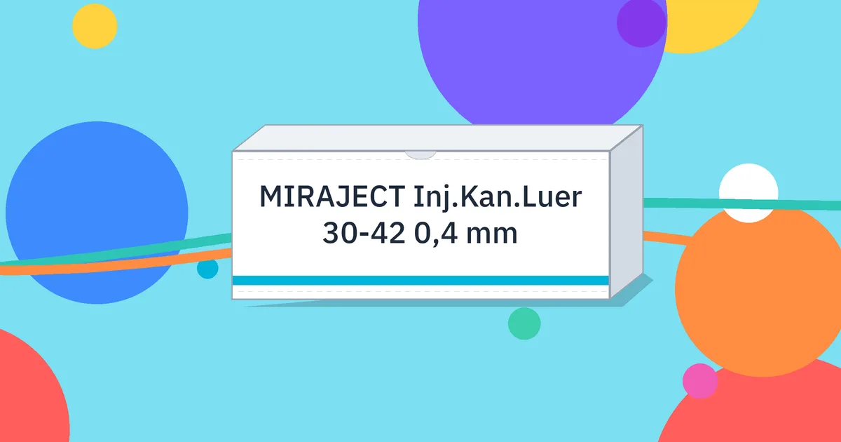 Symbolbild: Packung mit der Aufschrift MIRAJECT Inj.Kan.Luer 30-42 0,4 mm (PZN 00747495) – Verfügbarkeit und Bezug in Apotheken in Frankfurt am Main