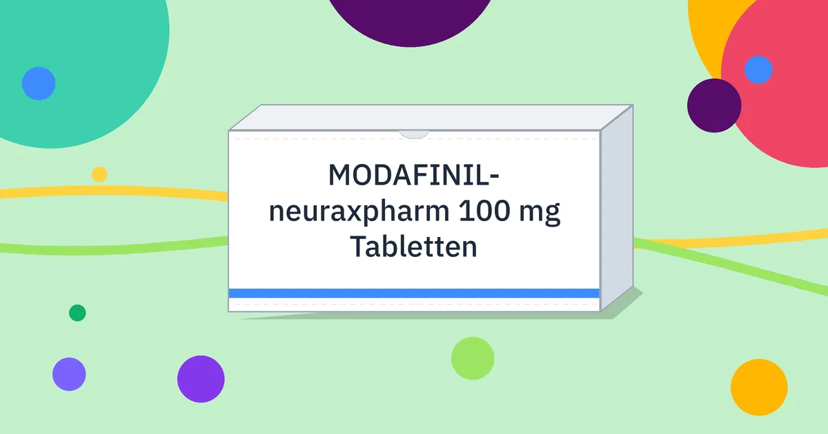 Symbolbild: Packung mit der Aufschrift MODAFINIL-neuraxpharm 100 mg Tabletten (PZN 09292116) – Verfügbarkeit und Bezug in Apotheken in Frankfurt am Main