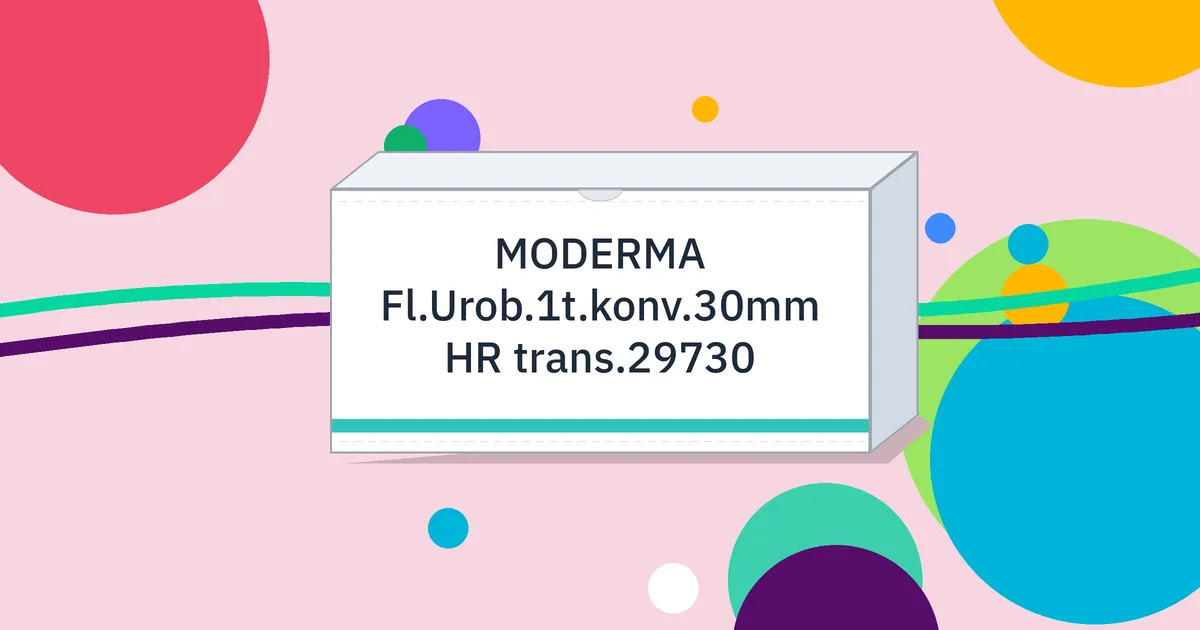 Symbolbild: Packung mit der Aufschrift MODERMA Fl.Urob.1t.konv.30mm HR trans.29730 (PZN 01457285) – Verfügbarkeit und Bezug in Apotheken in Frankfurt am Main