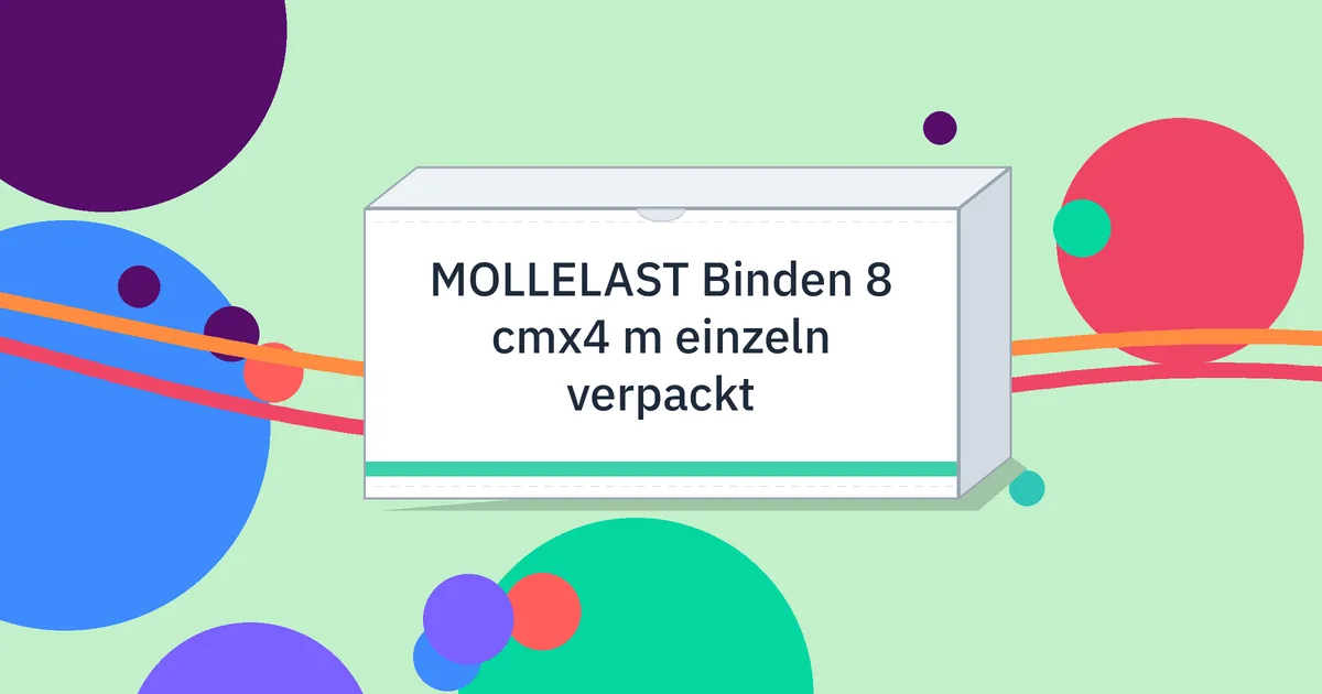 Symbolbild: Packung mit der Aufschrift MOLLELAST Binden 8 cmx4 m einzeln verpackt (PZN 17434978) – Verfügbarkeit und Bezug in Apotheken in Frankfurt am Main